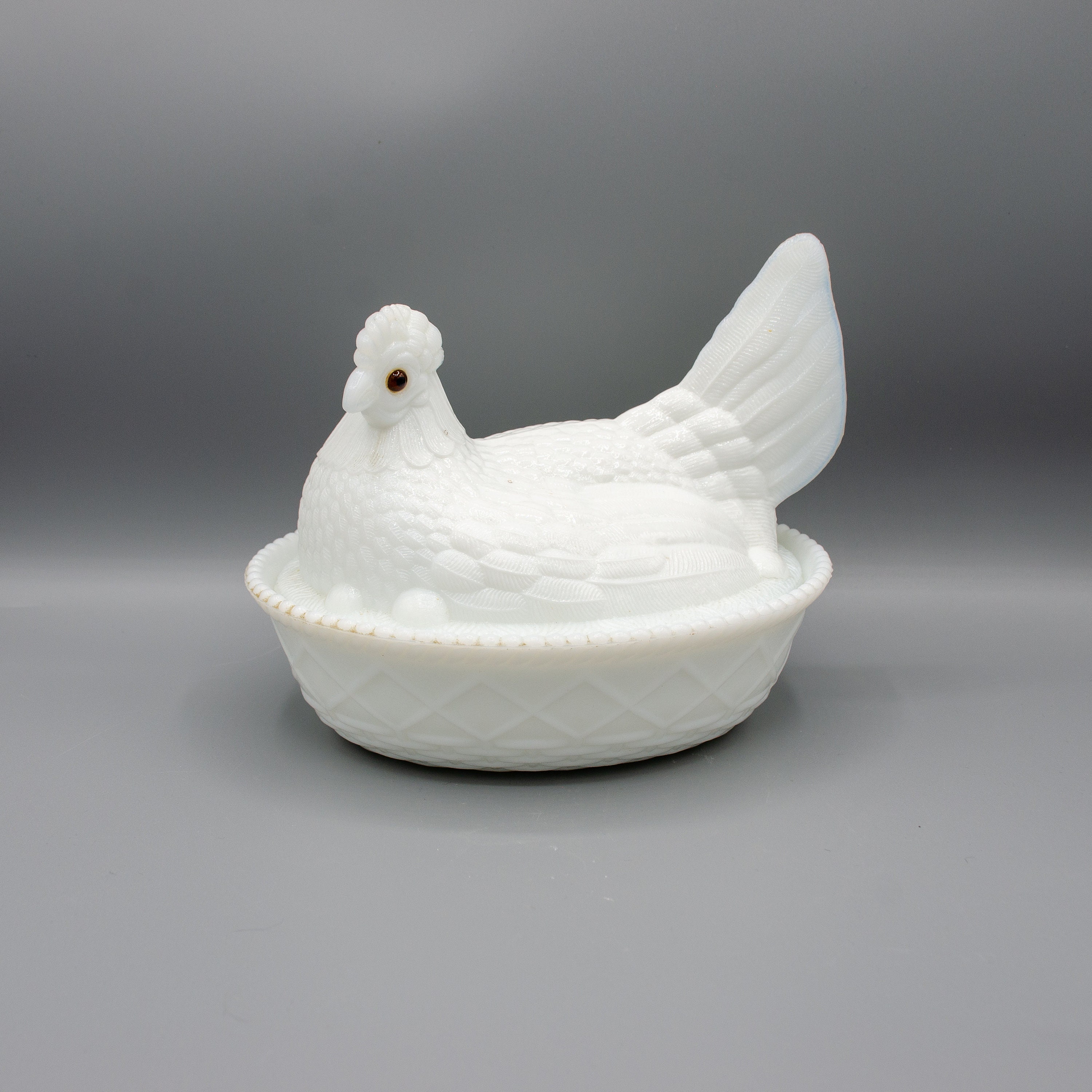 Large Westmoreland White Slag Milk Glass Hen on Nest Dish Diagonal ...