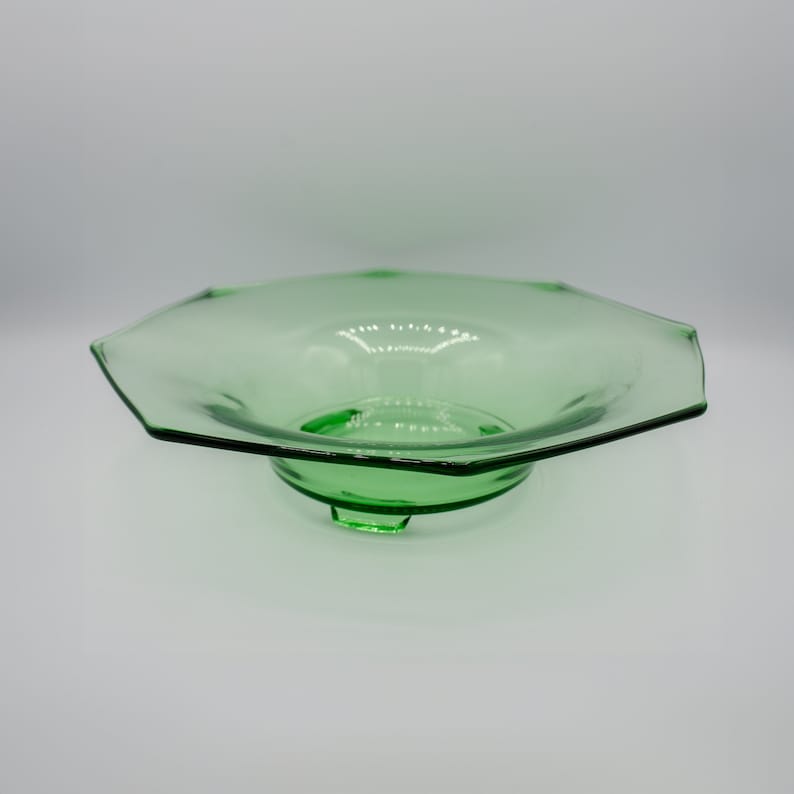 Vintage 1940s 12 Uranium Glass Green Vaseline Octagon Footed Dish/bowl ...