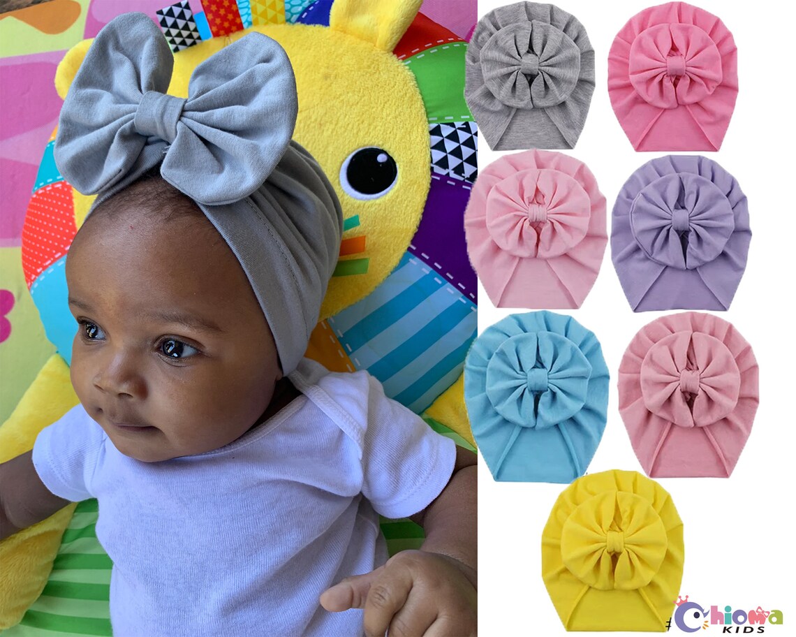 BABY BIG BOW Turban Hat, Newborn Baby Turban, Baby Shower Gifts, Infant ...