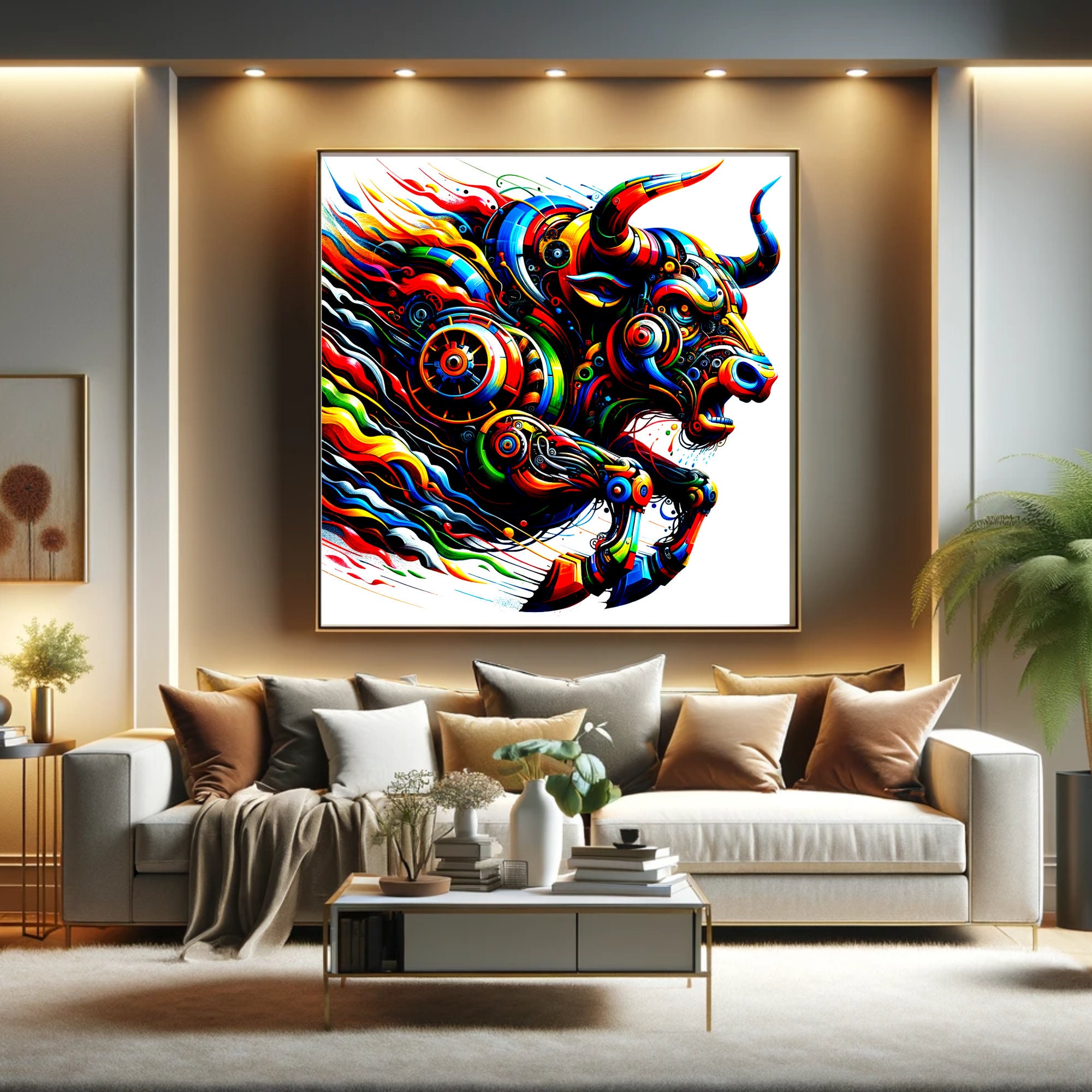 Mechanical Fury | Colorful Representation of a Bull's Rage | Abstract ...