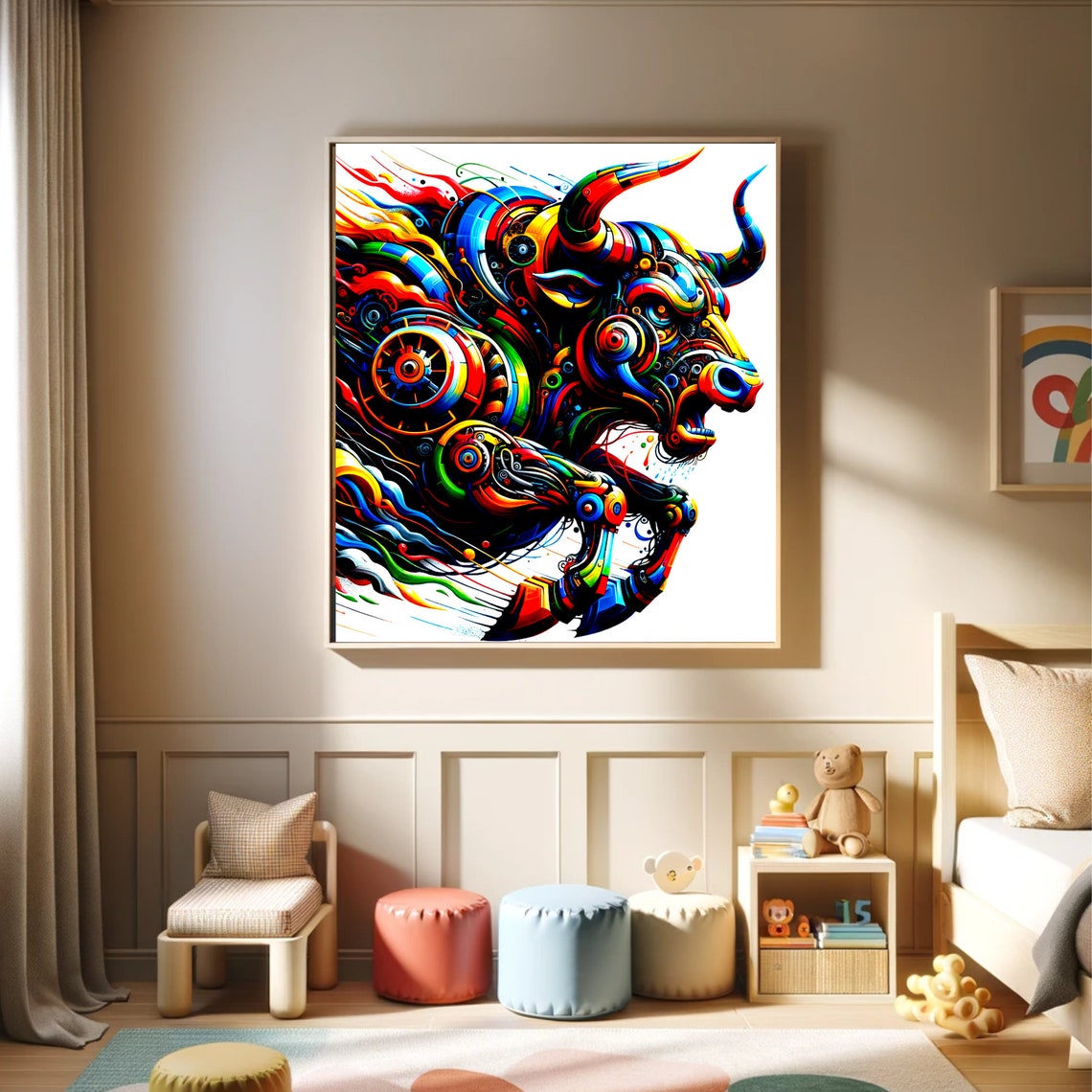 Mechanical Fury | Colorful Representation of a Bull's Rage | Abstract ...