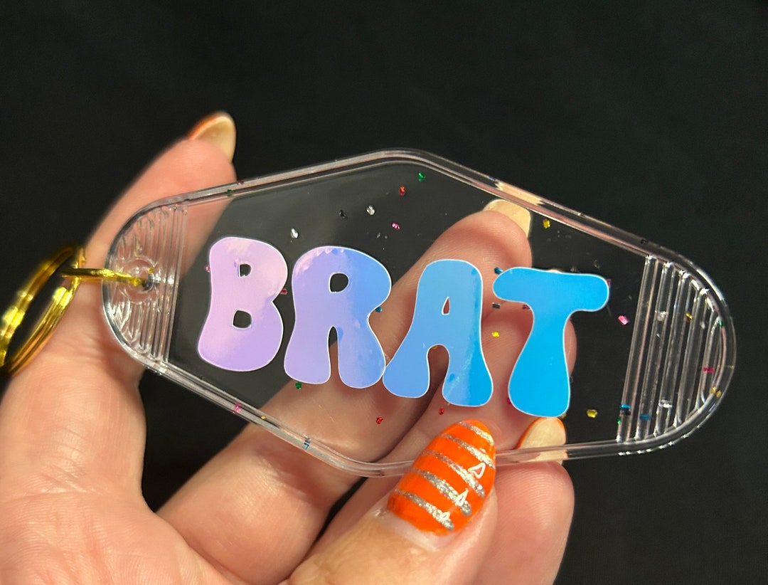 BRAT Motel Keychain Clear With Glitter and Holographic Vinyl - Etsy
