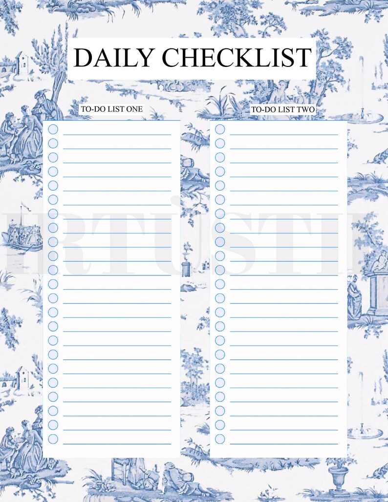 Tolie De Jouy Daily Checklist To-do List Download - Etsy