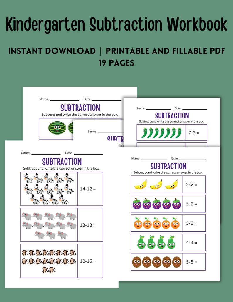 Kindergarten Subtraction Templates - Etsy