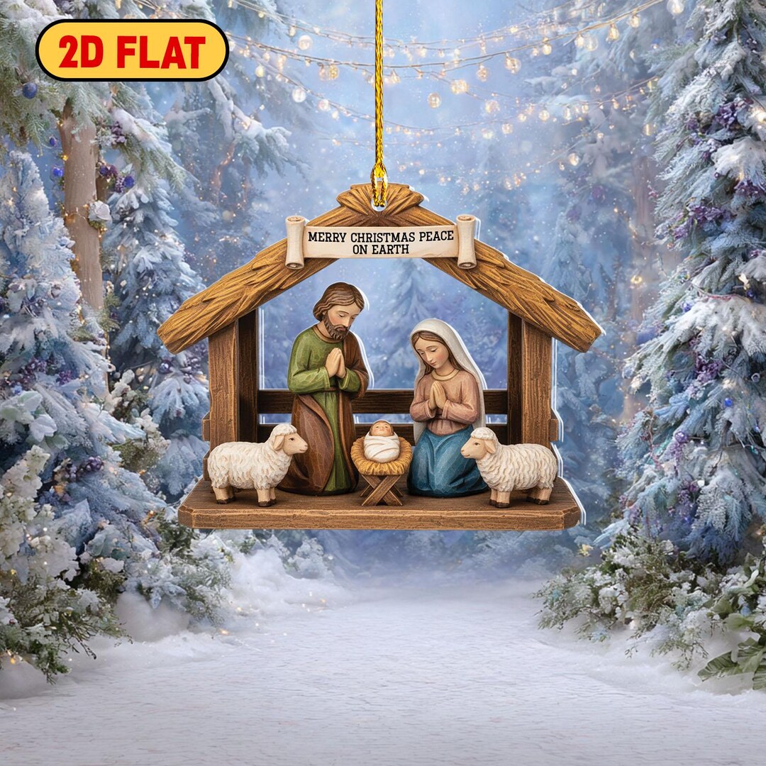 Nativity 2D Flat Acrylic Ornament, Holy Family Christmas Decoration ...