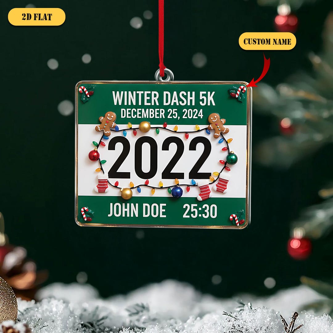 Personalized Race Bib Christmas 2D Flat Acrylic Ornament, Custom Name ...