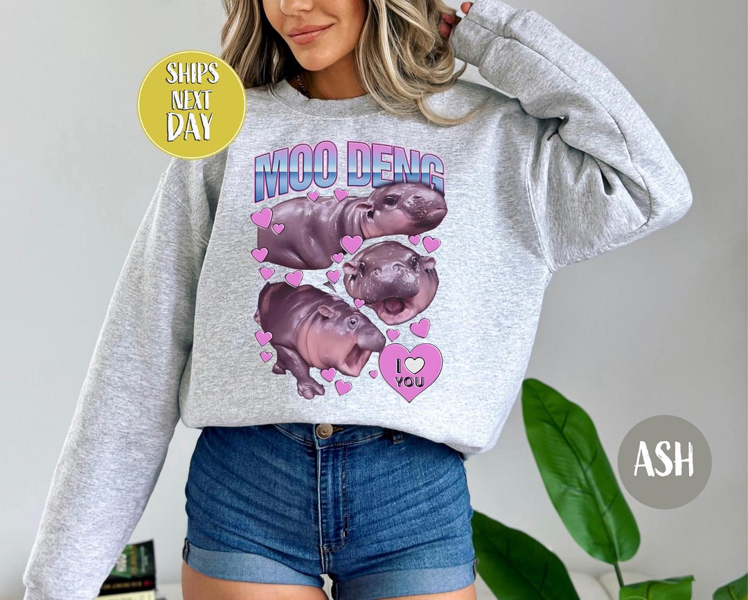 Cute Moo Deng I Love You Sweatshirt, Moo Deng the Bootleg Rap, I Love ...