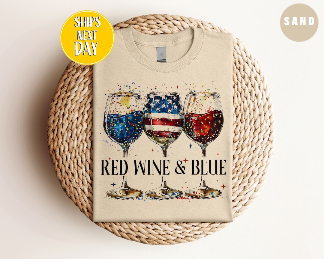 Retro Red Wine and Blue 4th of July T-shirt, Patriotic Wine Glasses ...