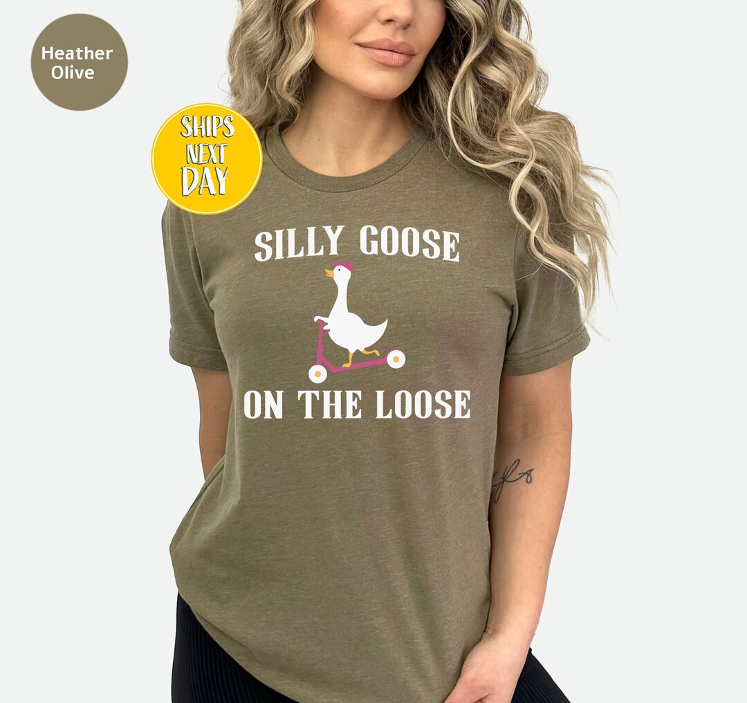 Silly Goose on the Loose T-shirt, Funny Goose Riding Scooter Shirt ...