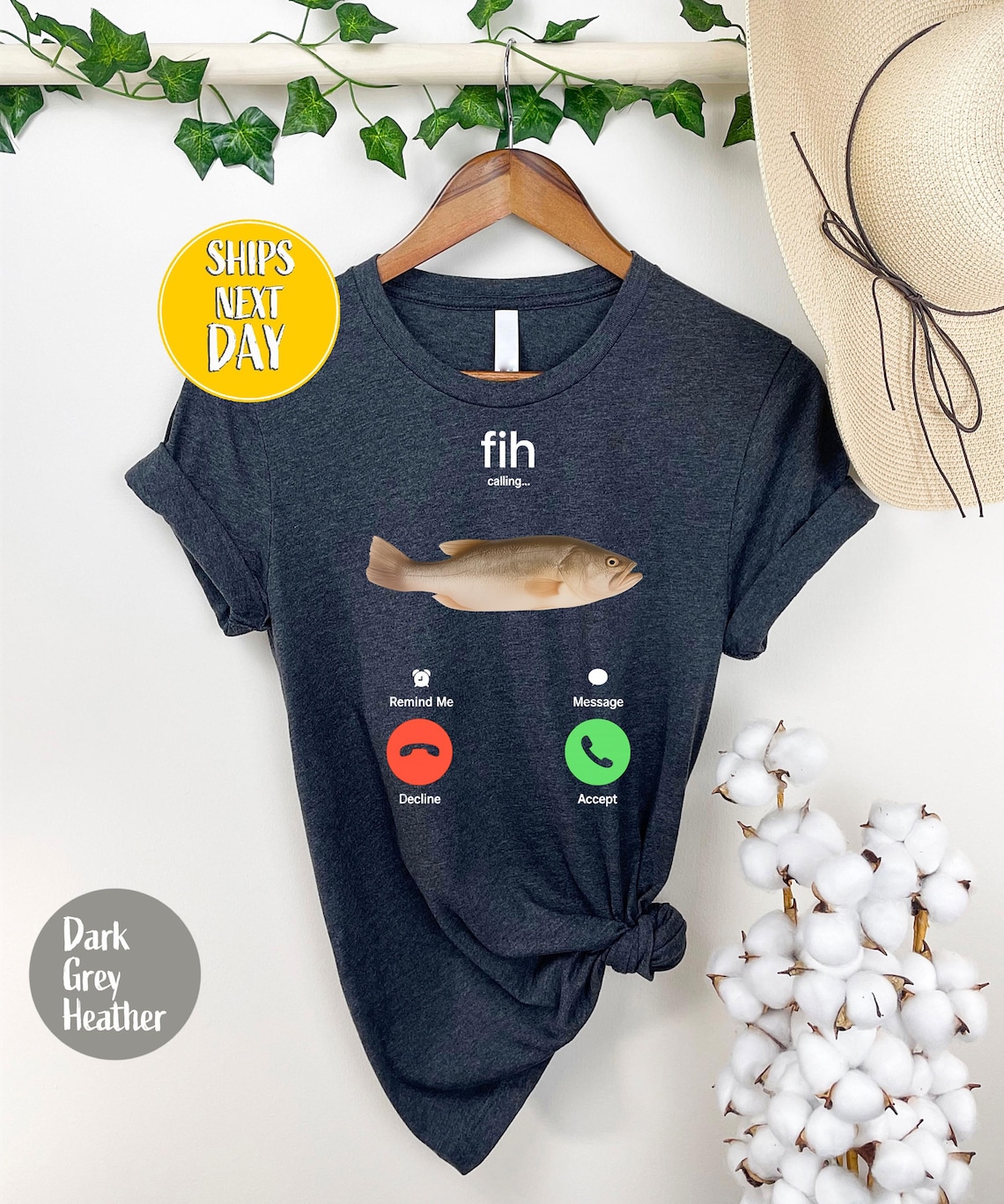 Fih T-shirt, Funny Fih Calling Shirt, Fish Calling, Fih Incoming Call ...