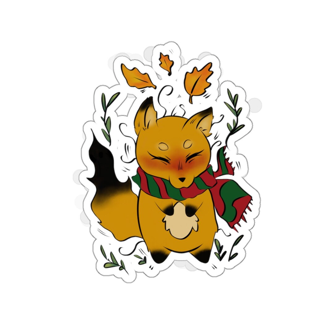 Fox Sticker Autumn Sticker Leaves Chibi Sticker Cozy - Etsy