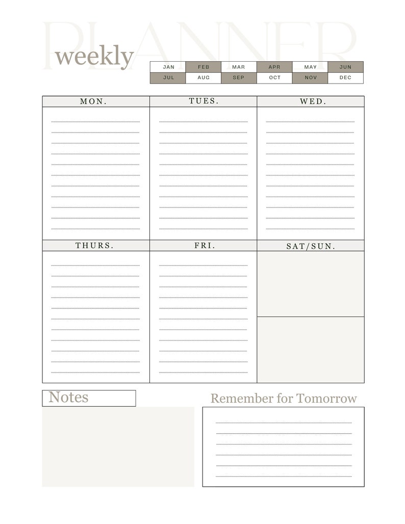 Weekly Planner Minimalist Printable - Etsy
