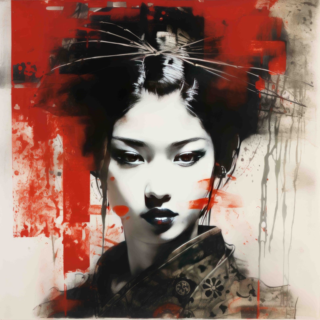 Monotype Style Art Print 4- Japanese Lady Art Print - Modern Geisha ...