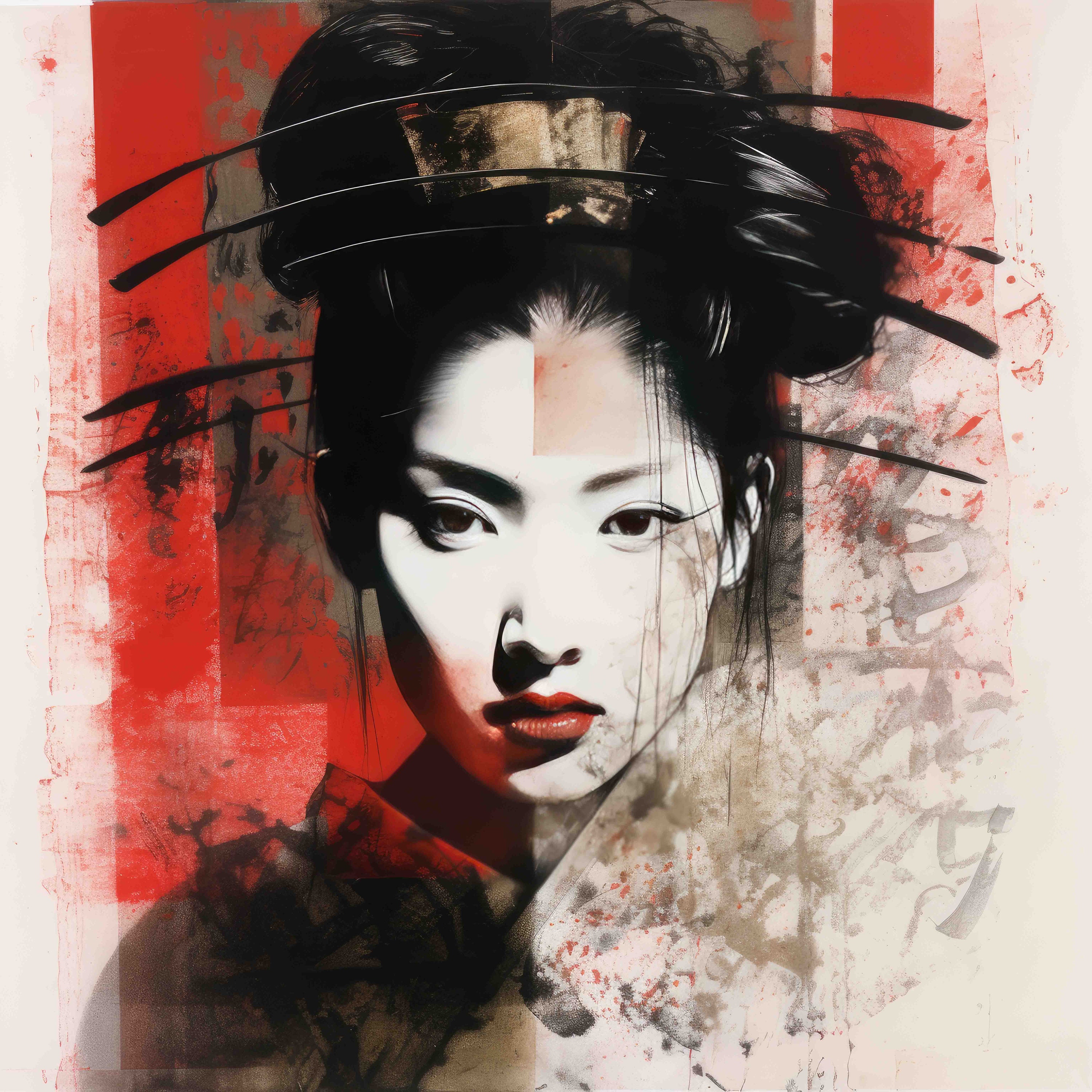 Monotype Style Art Print 3 - Japanese Lady Art Print - Modern Geisha ...