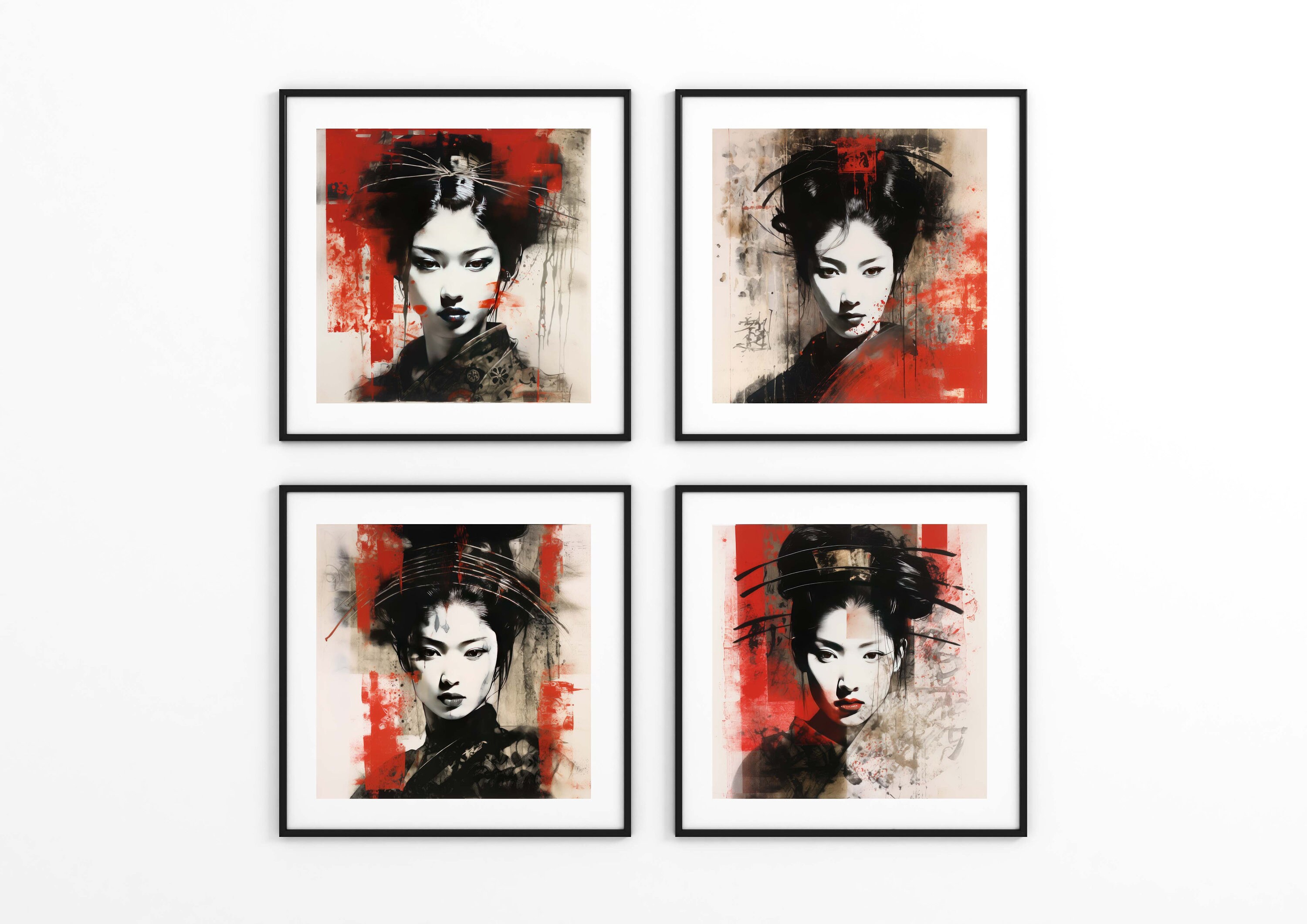 Monotype Style Art Print 3 - Japanese Lady Art Print - Modern Geisha ...