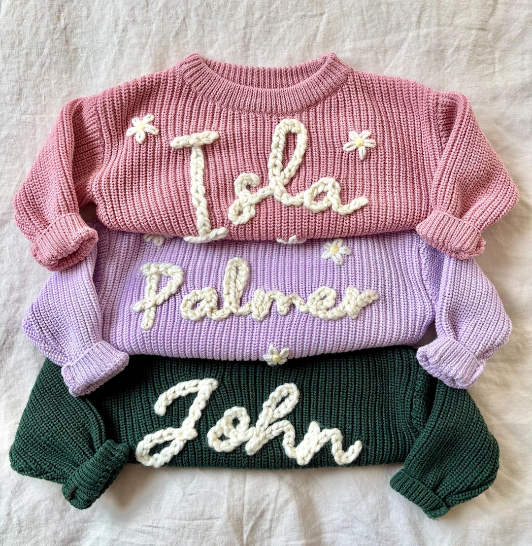 Personalized Baby Name Sweater, Custom Hand-embroidered Baby Name ...