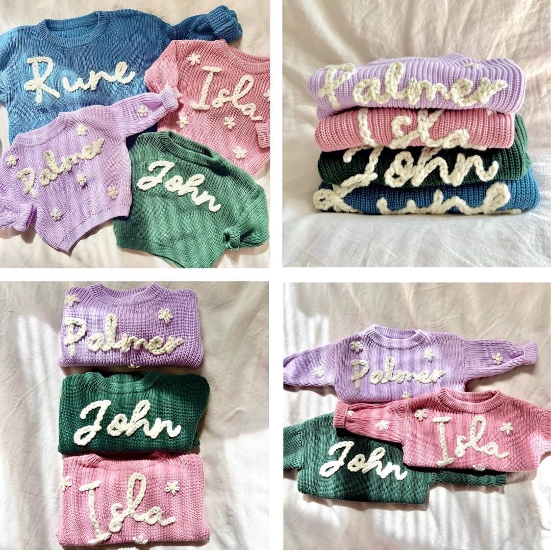 Personalized Baby Name Sweater, Custom Hand-embroidered Baby Name ...