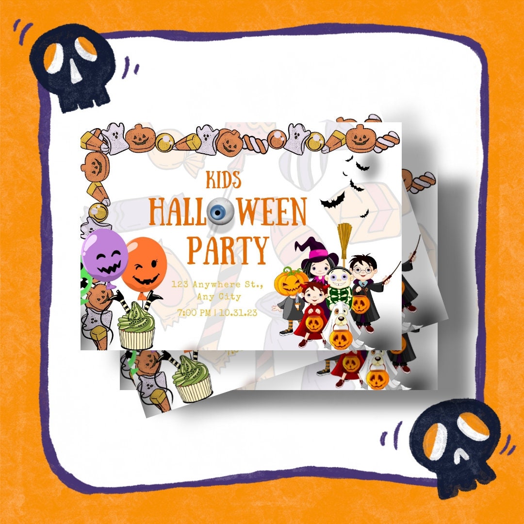 Printable Kids Halloween Party Invitation Cardhalloween Party Trick or ...
