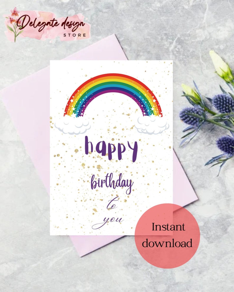 Printable Birthday Card| Happy Birthday to You| Rainbow| 5x7 Inch Size ...