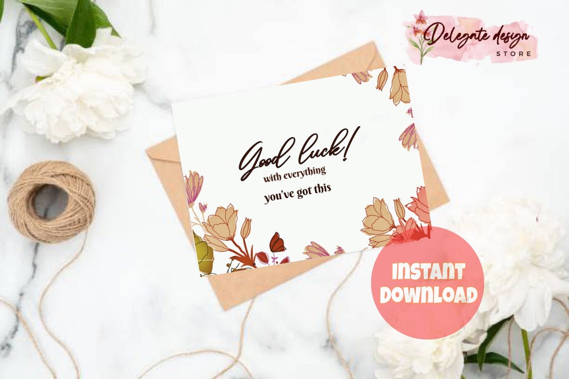 Good Luck Wishing Card Printable Best Wishes Card Floral 7x5 Inch Size ...