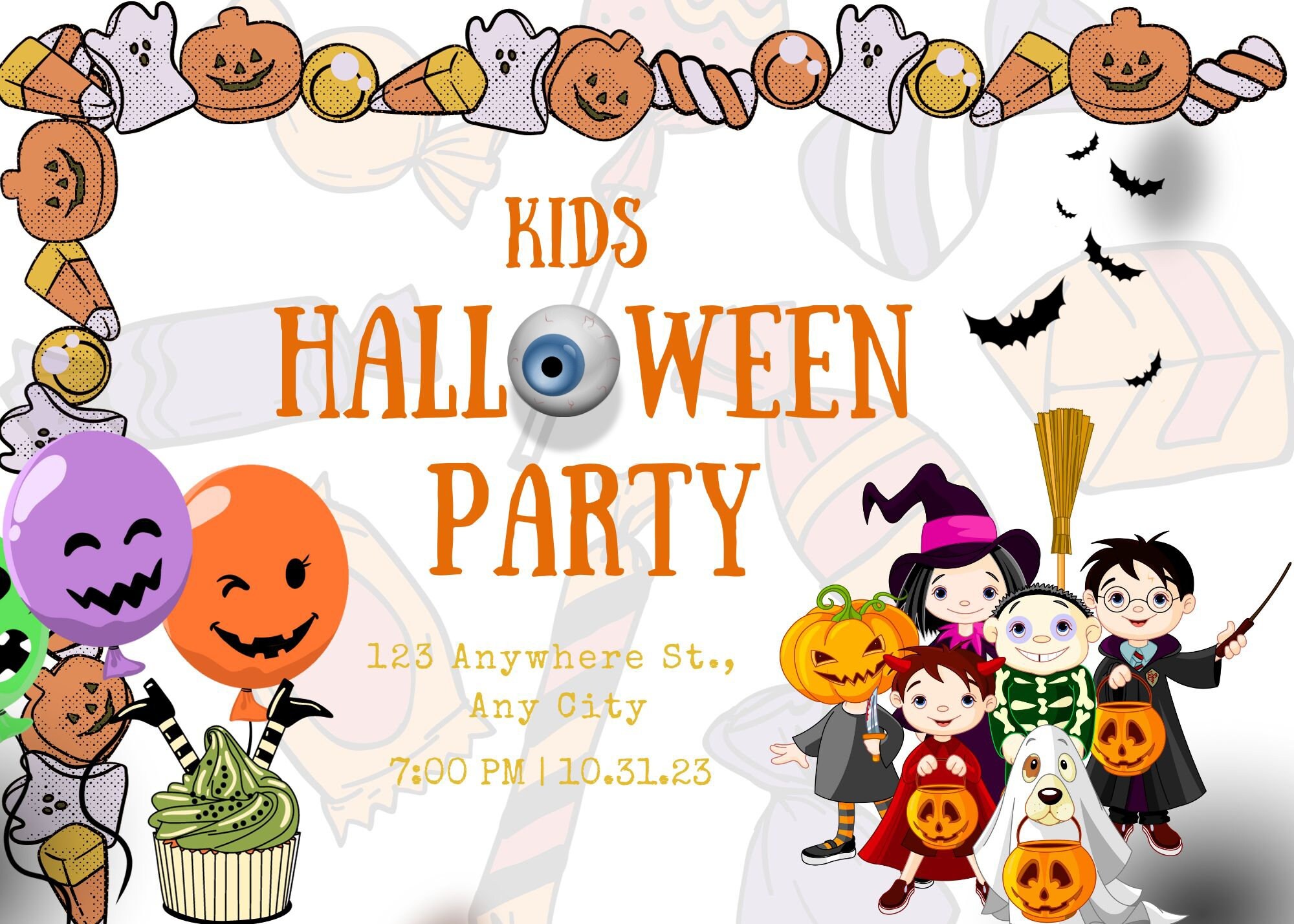 Printable Kids Halloween Party Invitation Cardhalloween Party Trick or ...