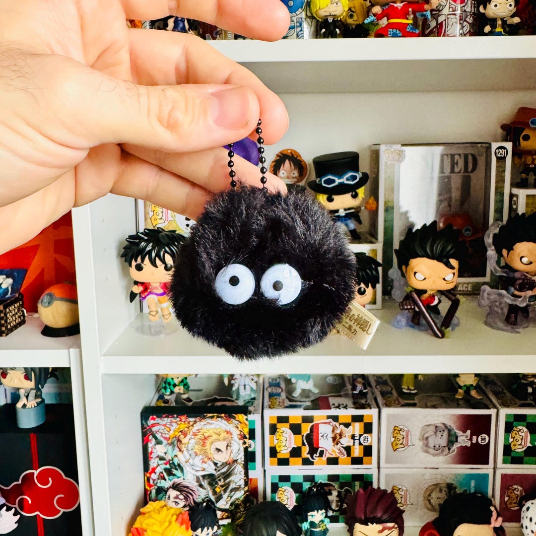 Anime Movie Dust Creature Fluffy Keychain/keyring | Black Fluffy Pom ...