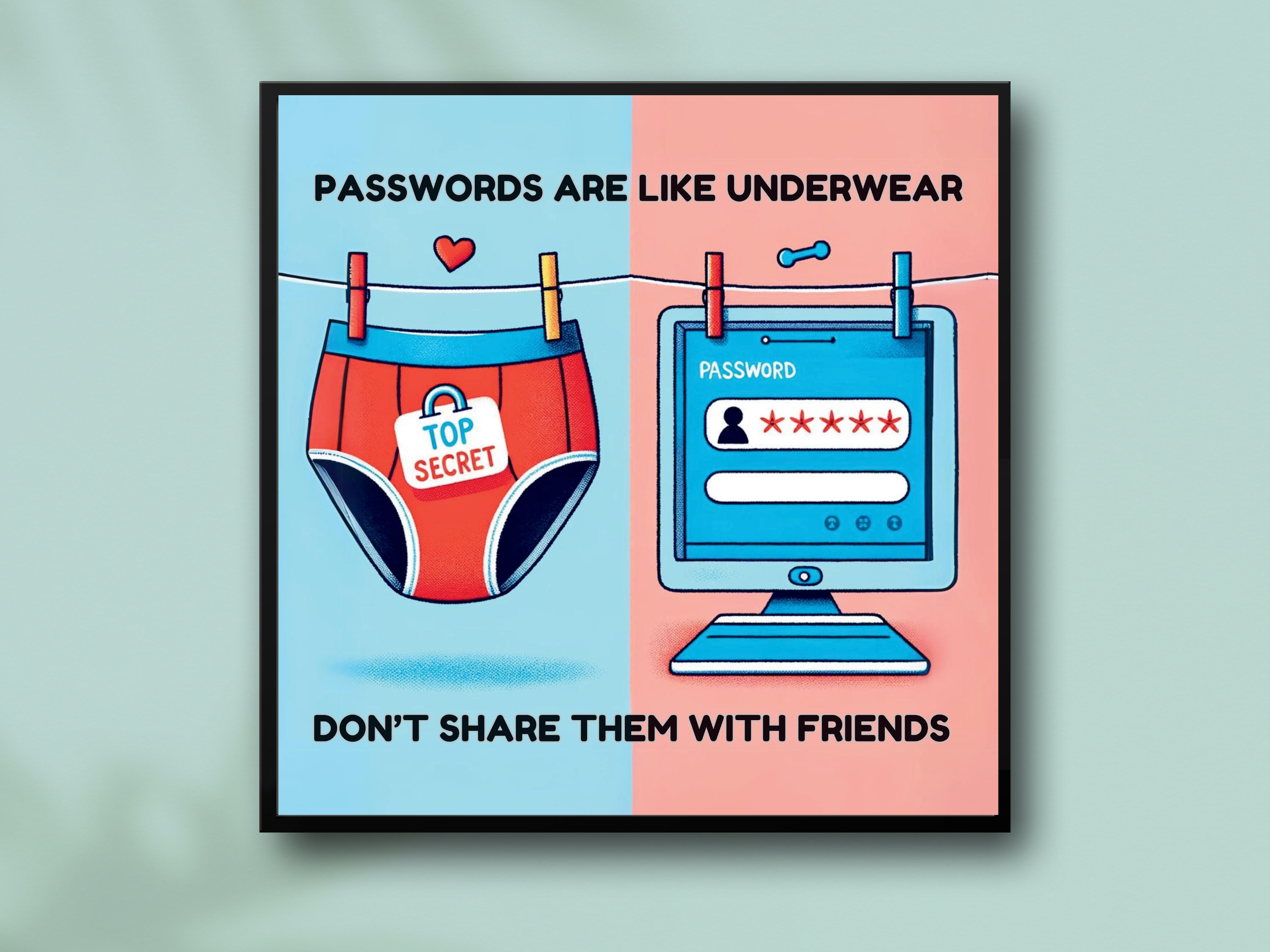Cybersecurity Wall Art - 'passwords Are Like Underwear' - Quirky Tech ...