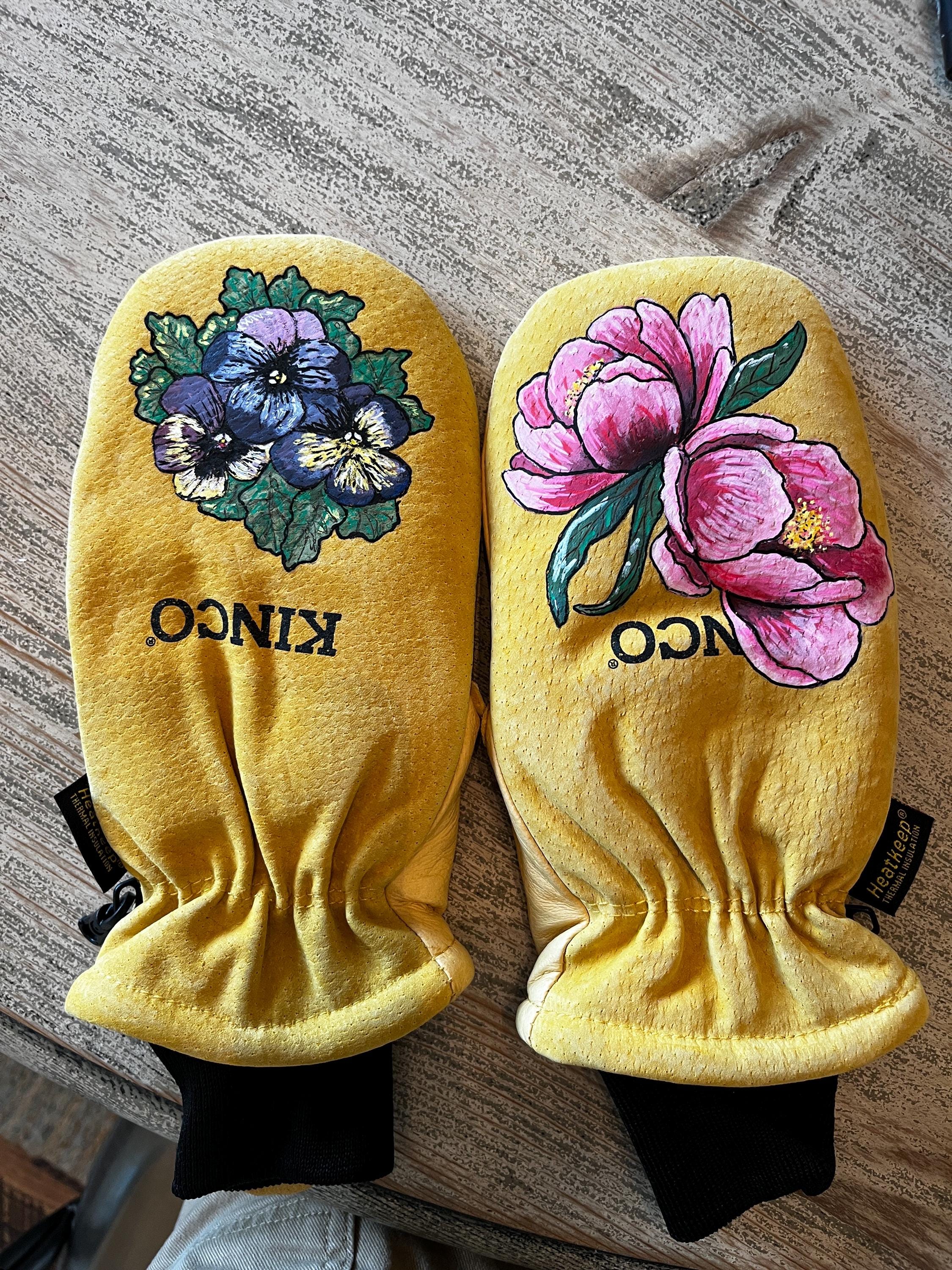 Hand Painted Colorful Pansy and Peony Custom Kinco Mittens - Etsy