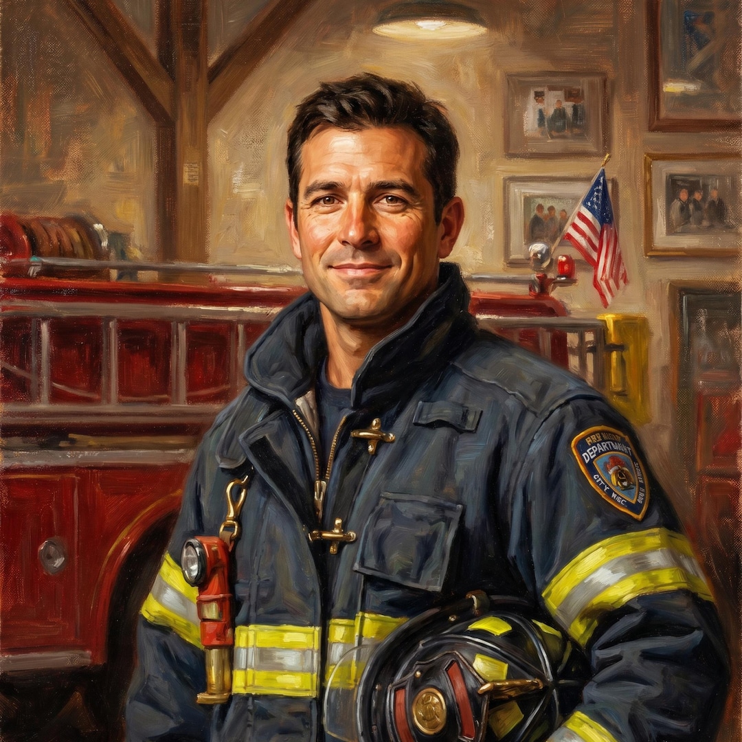 Custom Firefighter Oil Portrait, Hand-painted Memorial Hero Gift - Etsy