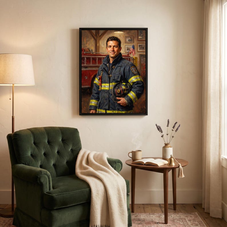 Custom Firefighter Oil Portrait, Hand-painted Memorial Hero Gift - Etsy