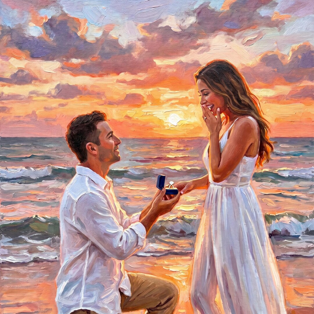 Custom Oil Painting Portrait, Beach Proposal Couple, Anniversary ...
