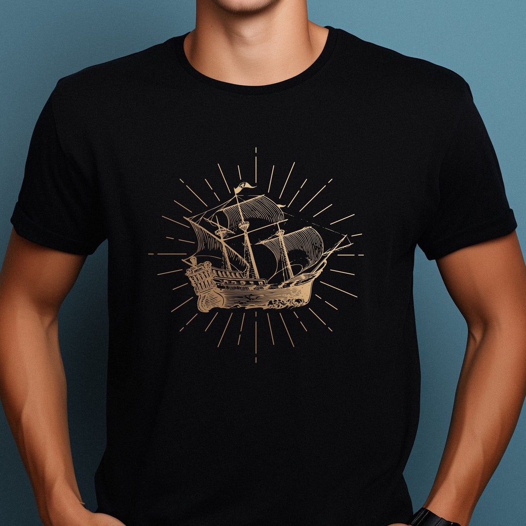 Golden Sailing Ship Tee Unisex Vintage Yacht T-shirt, Nautical Schooner ...