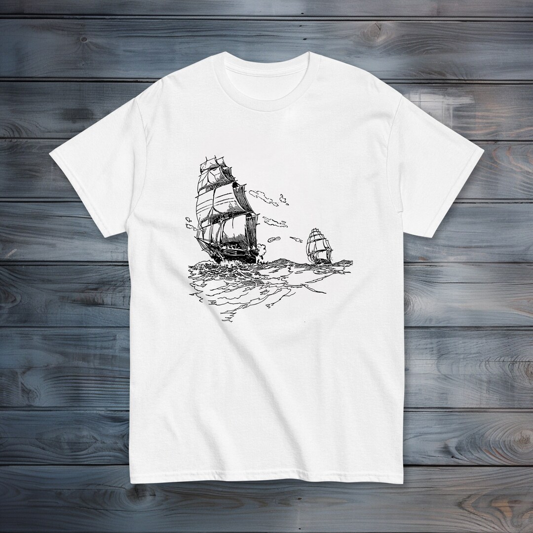 Retro Sailing Ships Tee Minimalistic Unisex T-shirt for Men and Women ...