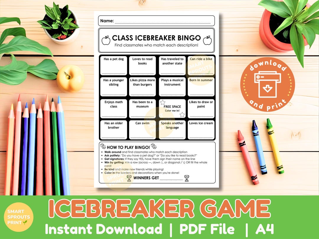 Icebreaker Bingo Game Printable PDF, Back to School Activity, Get to ...