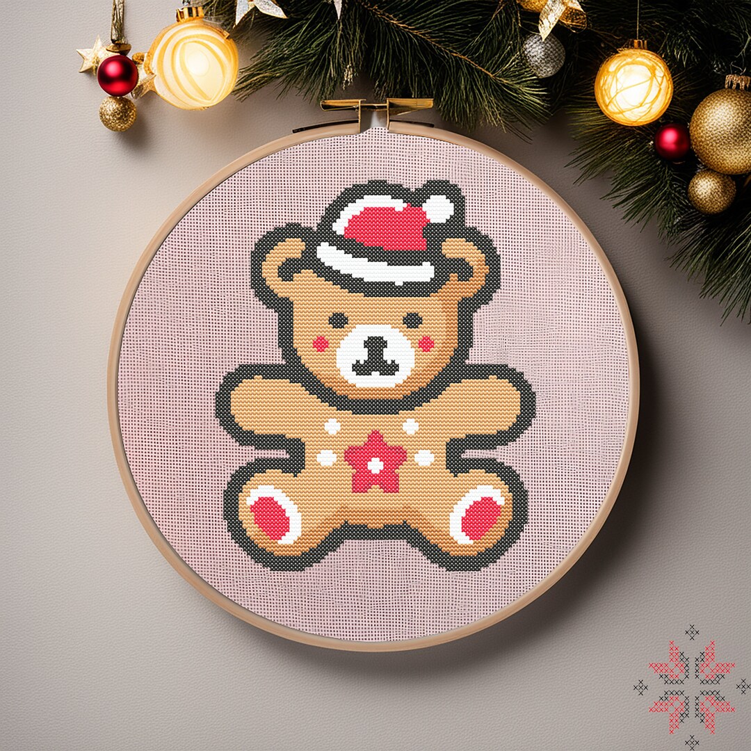 Christmas Teddy Bear Cross Stitch Pattern, Christmas Holiday Decor ...