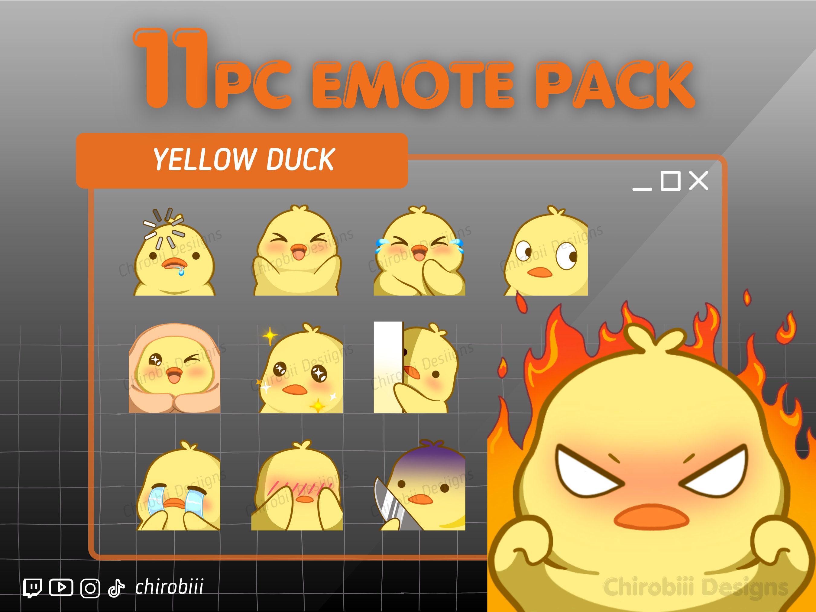 11 Yellow Duck Emotes - Twitch, Discord, Youtube, Streaming | Cute ...