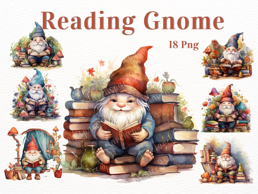16 Reading Gnome Clipart Book , PNG Watercolor Gnome Reading Clip Art ...