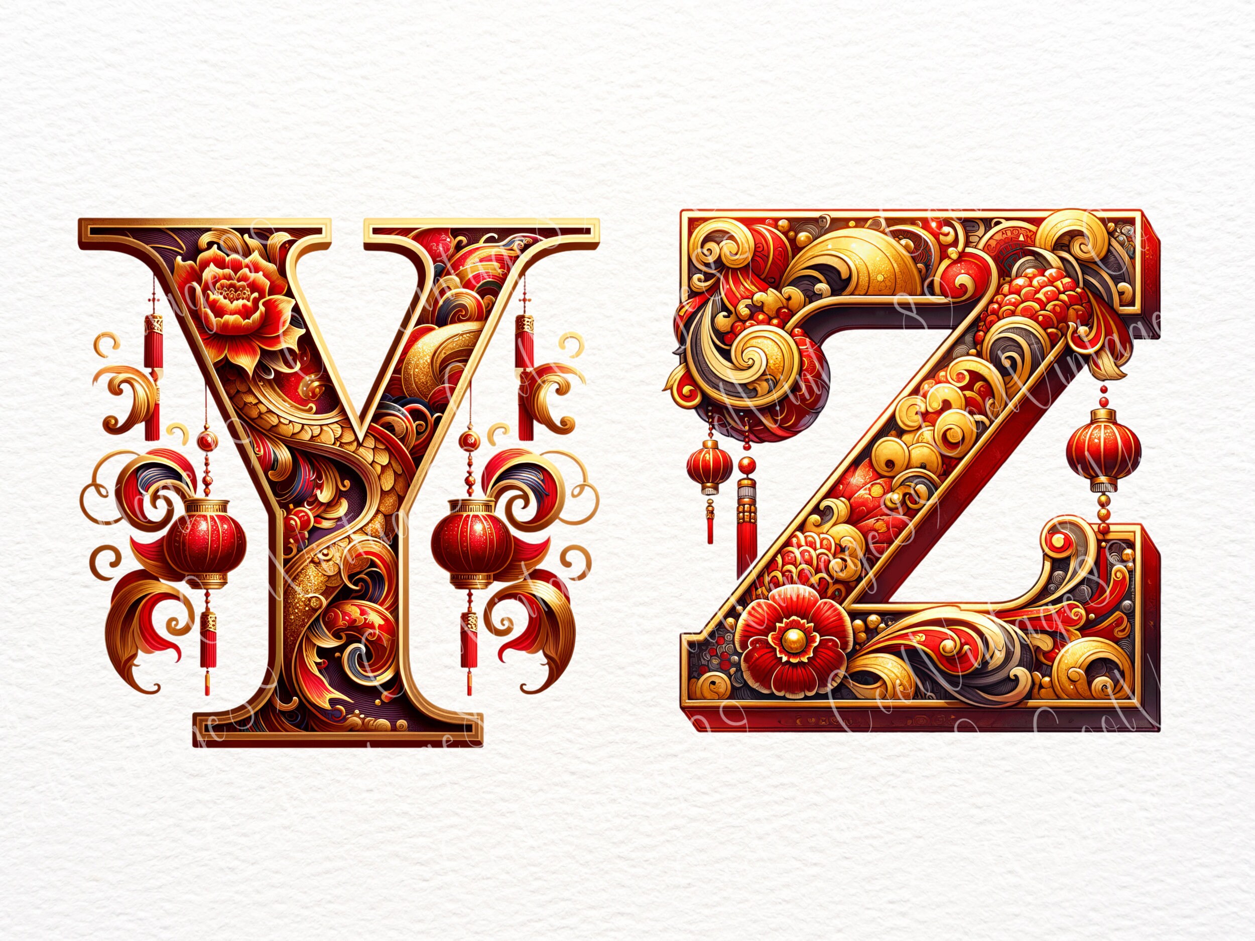 Chinese New Year Letters Alphabet PNG Bundle , Letters A-Z, Numbers 0-9 ...