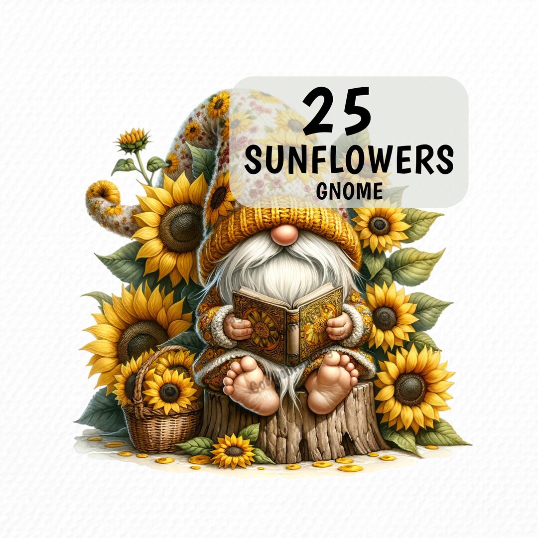 25 Watercolor Sunflowers Gnome Clipart Png, Garden Clipart, Spring ...