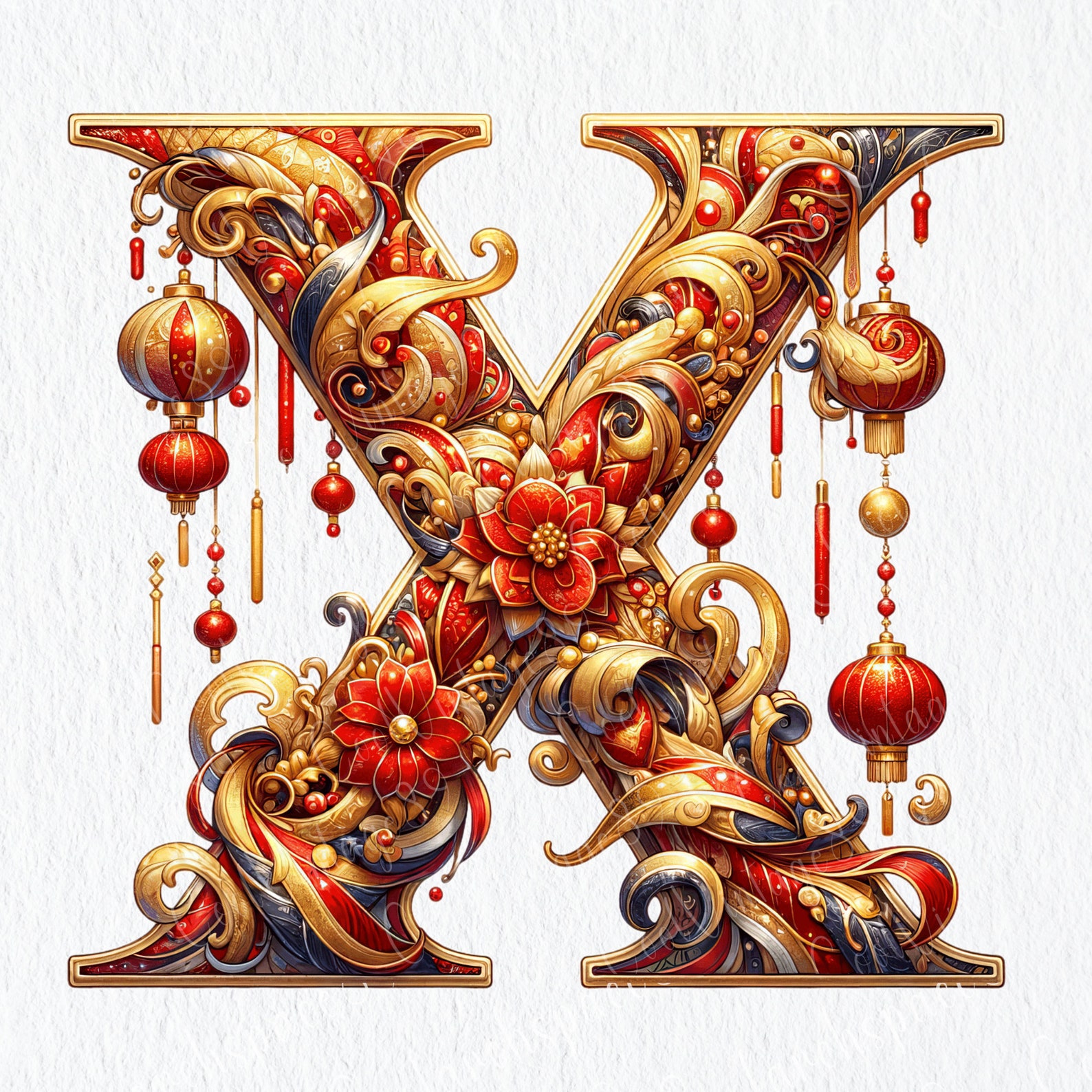 Chinese New Year Letters Alphabet PNG Bundle , Letters A-Z, Numbers 0-9 ...