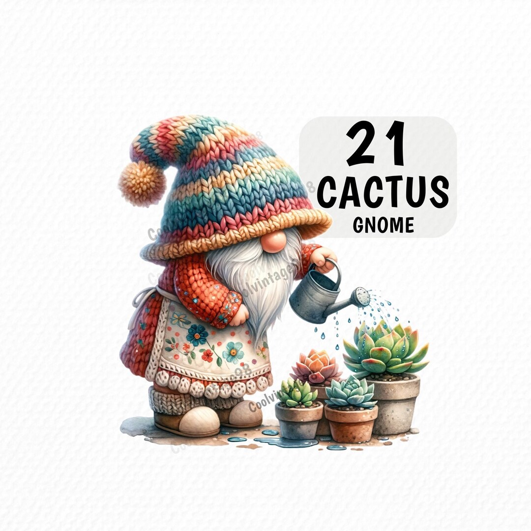 21 Watercolor Cactus Gnome Clipart Bundle Png, Succulent Garden Clipart ...