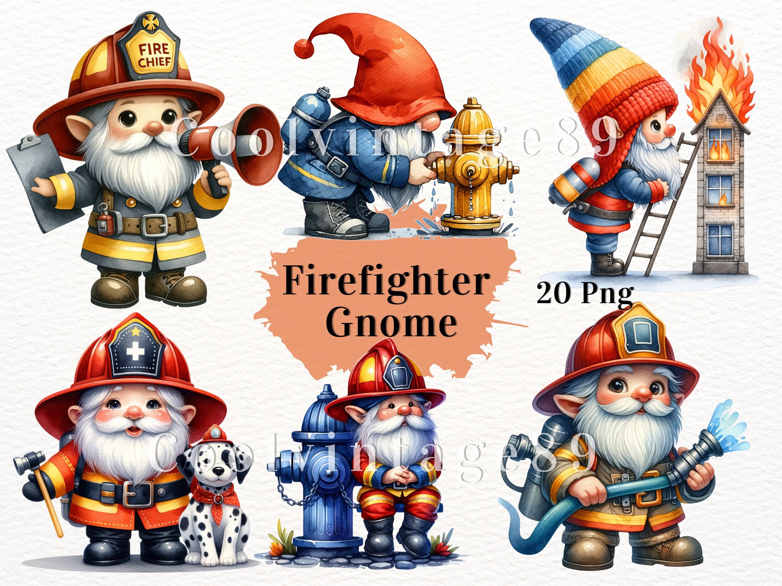 20 Watercolor Firefighter Gnomes Png, Fireman Gnomes, Army Firefighter ...