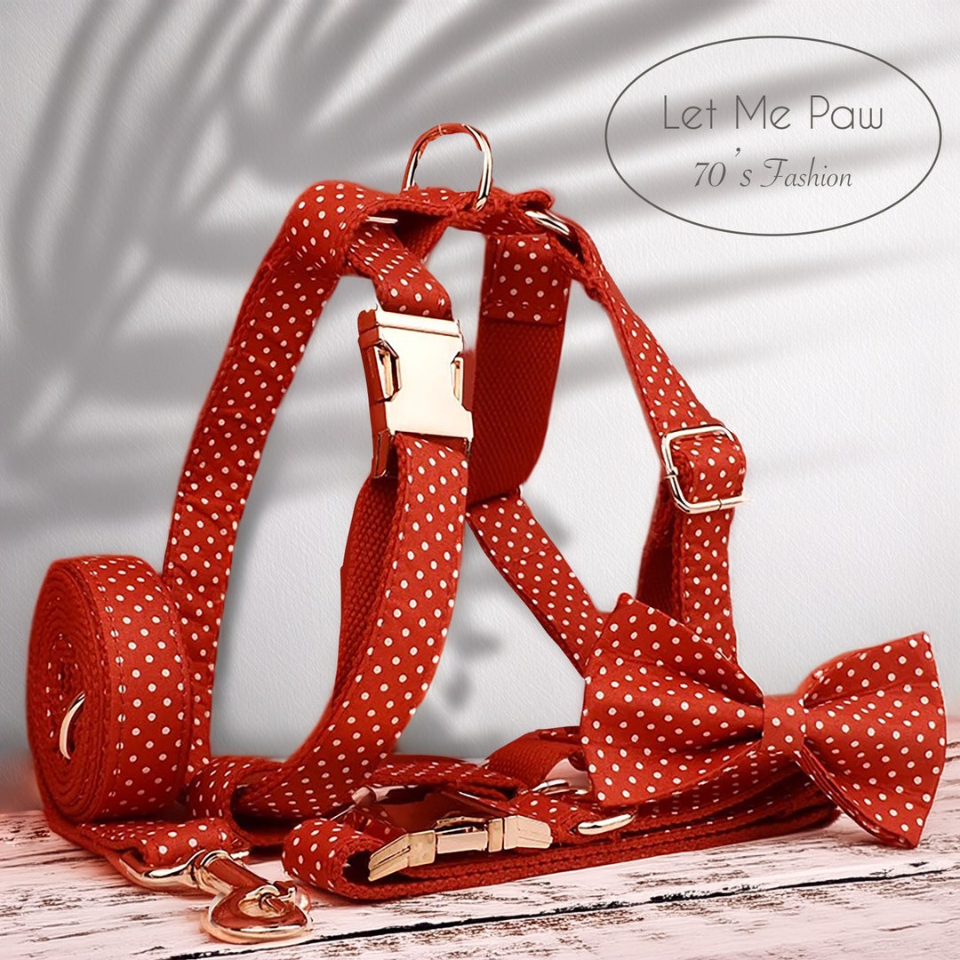 Christmas Polka Dot Dog Harness & Collar Set – Personalized Pet Gift in ...