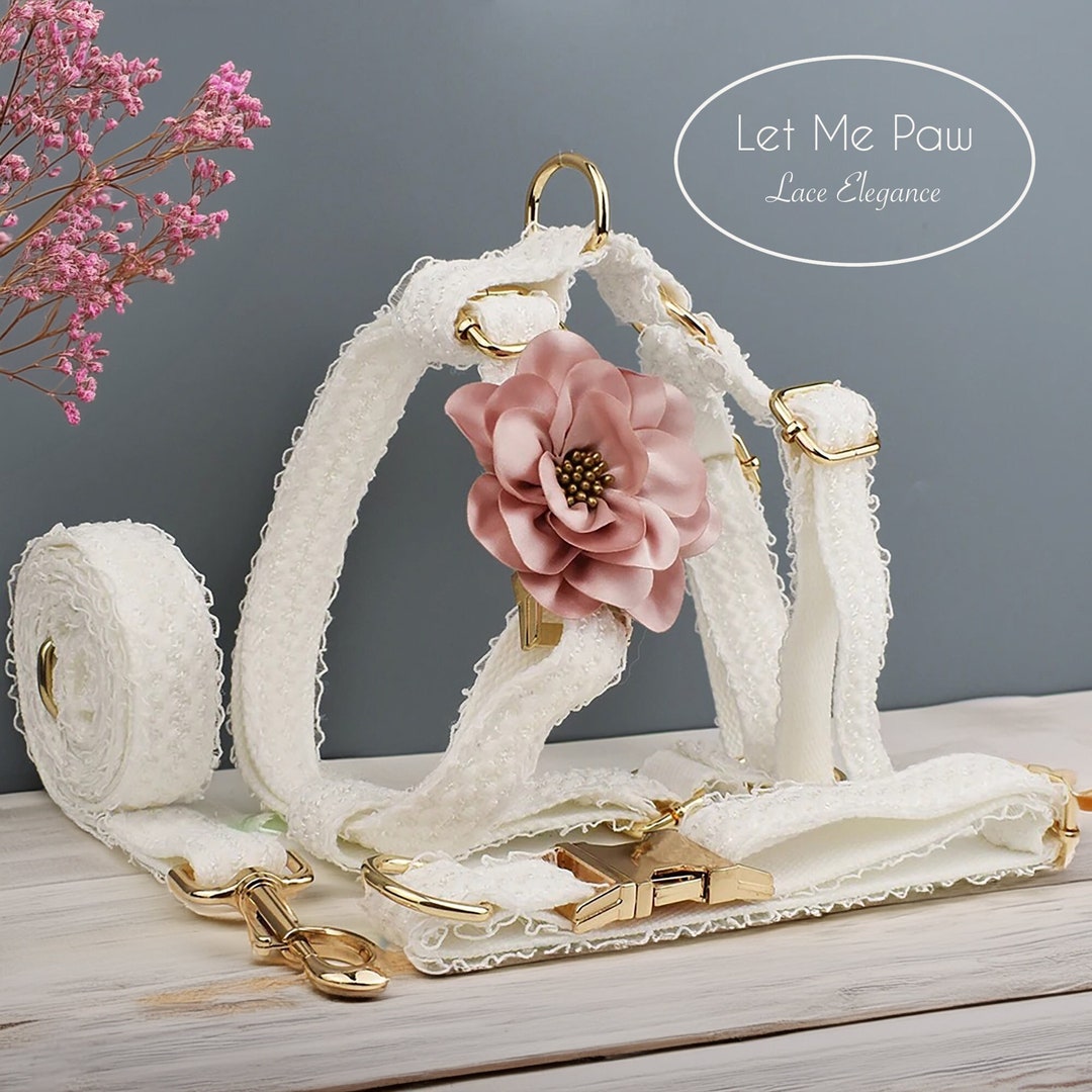 Luxury Custom Lace Dog Wedding Collar and Leash Set Personalized White ...
