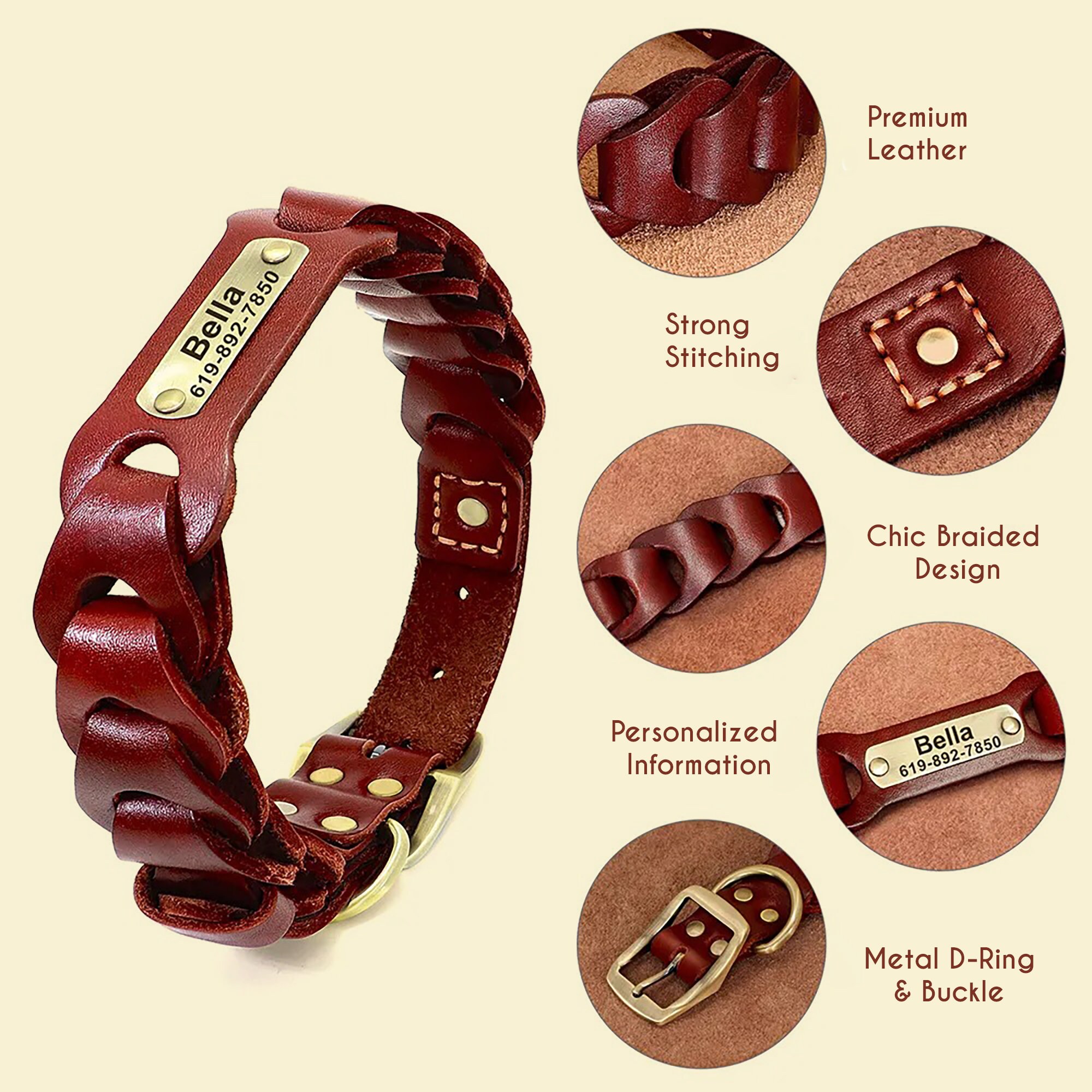 Personalized Genuine Leather Plain Dog Collar With Name Engraved ...