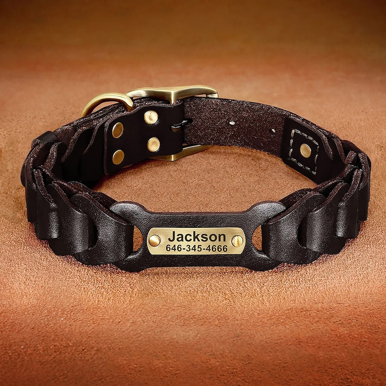 Personalized Genuine Leather Plain Dog Collar With Name Engraved ...