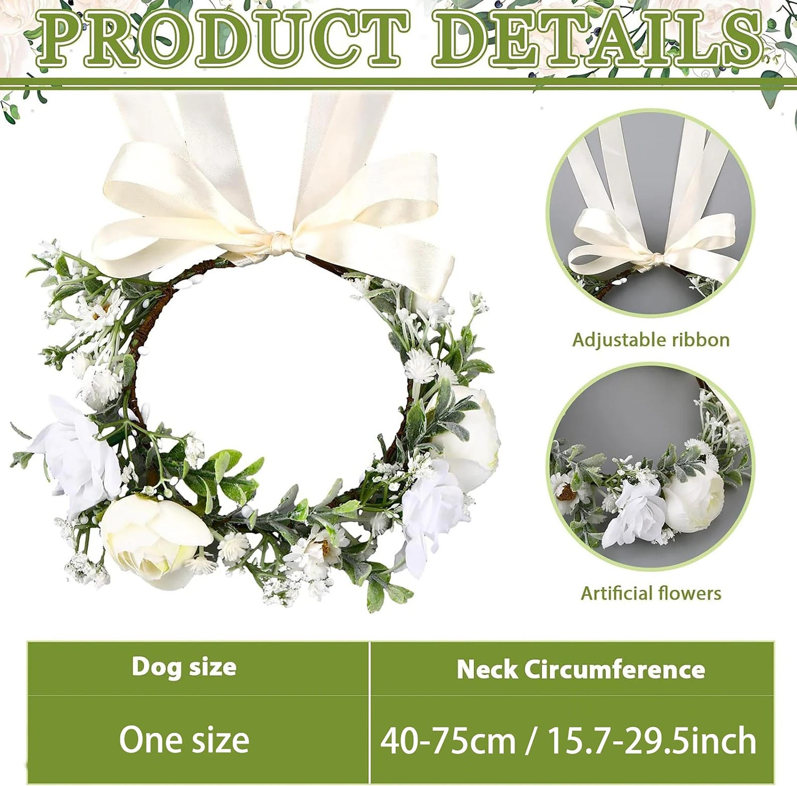 Elegant Dog Wedding Flower Collar & Pearl Leash Set – Faux Floral ...