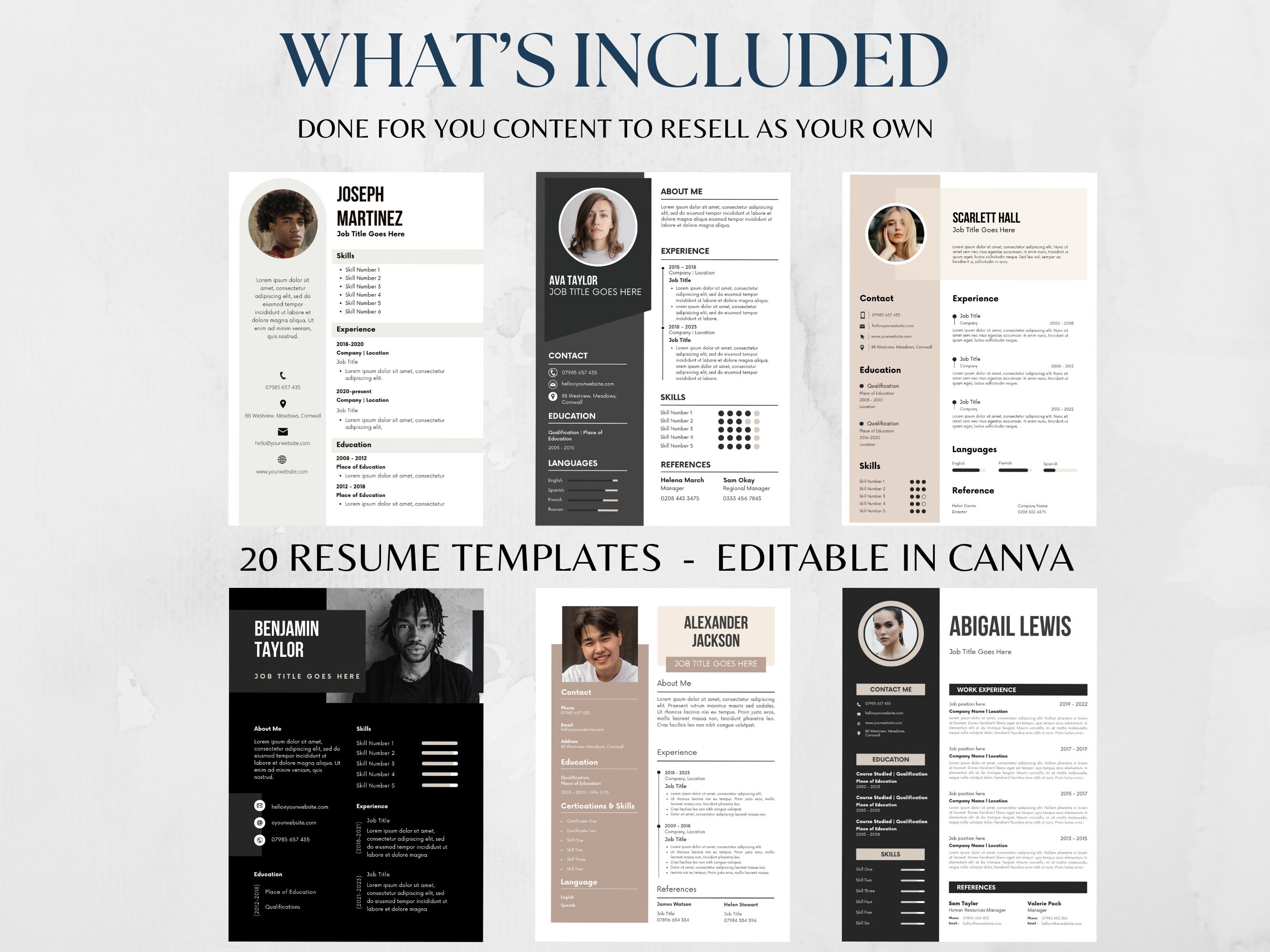 20 Canva Resume Templates With Resell Rights, PLR Resumes (A4) - Etsy