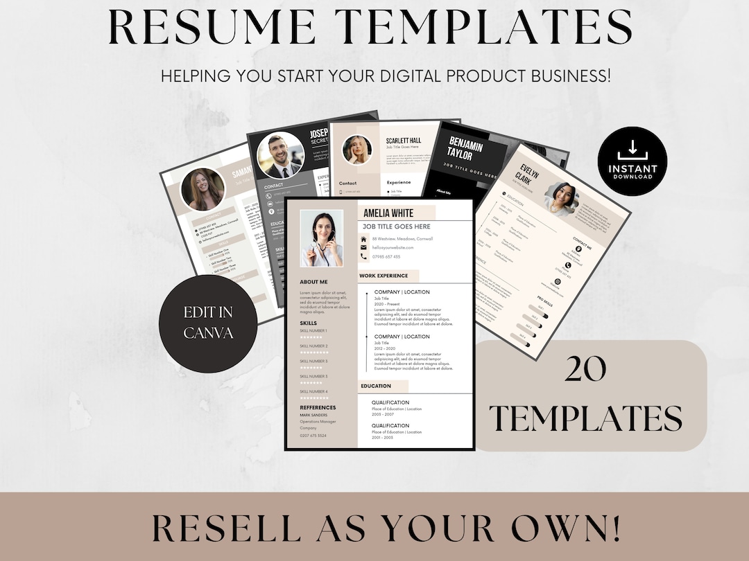 20 Canva Resume Templates With Resell Rights, PLR Resumes (A4) - Etsy