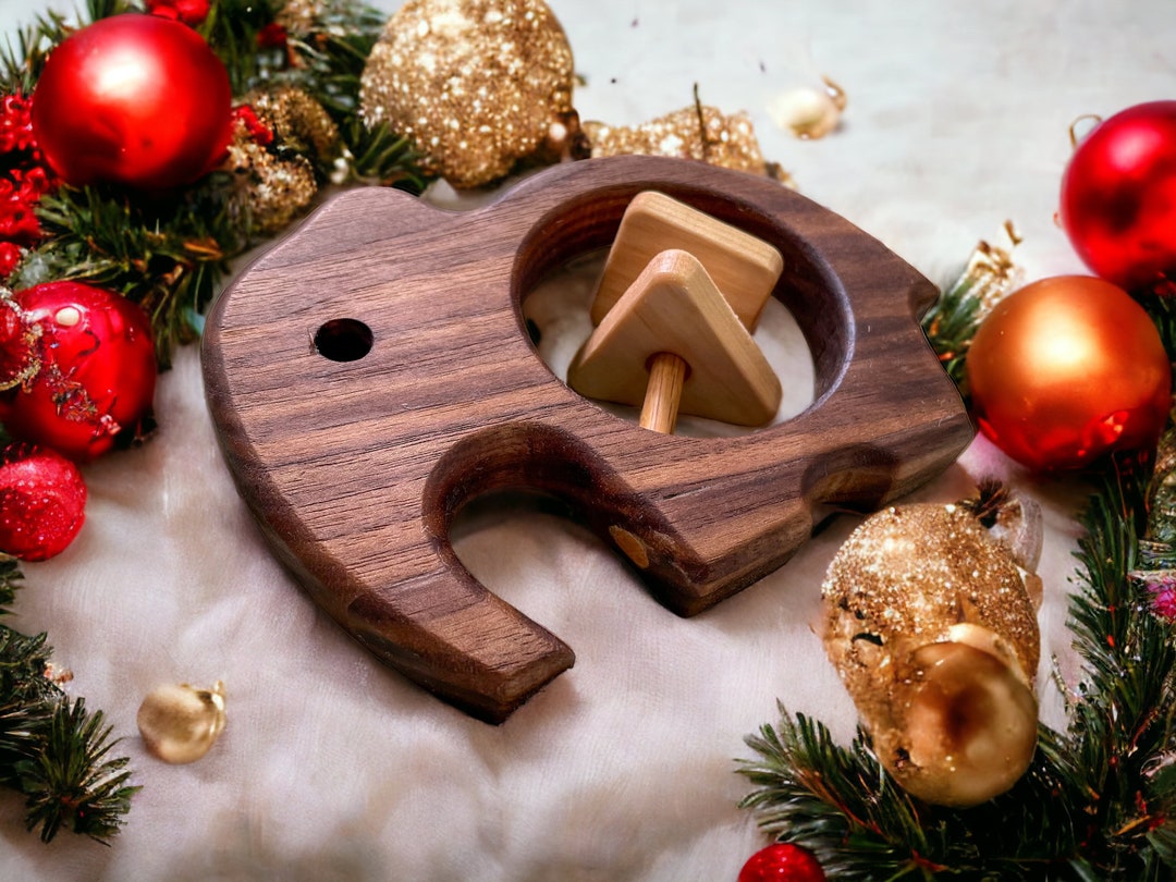 Adorable Elephant Baby Rattle White Oak, Walnut, Cherry, Maple Safe ...